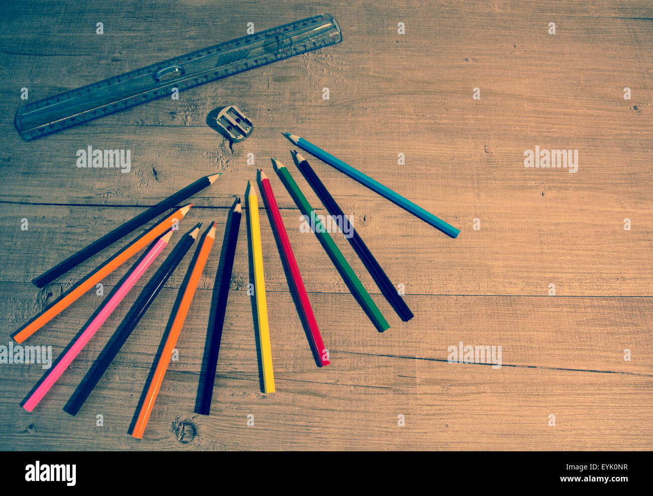 Various object for school in a subdued atmosphere Stock Photo - Alamy