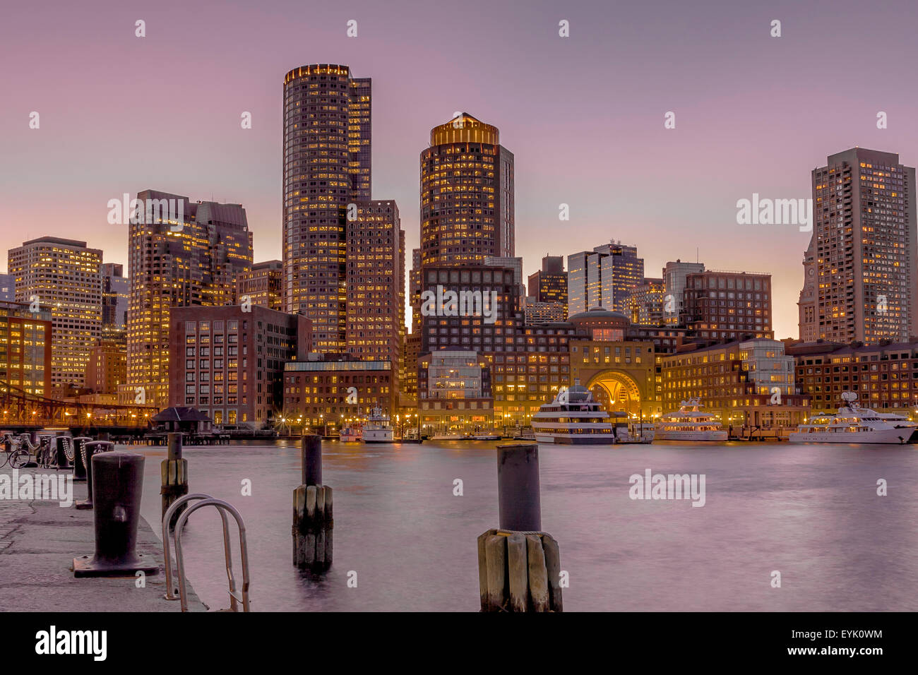 Boston Harbor At Night Stock Photo - Alamy