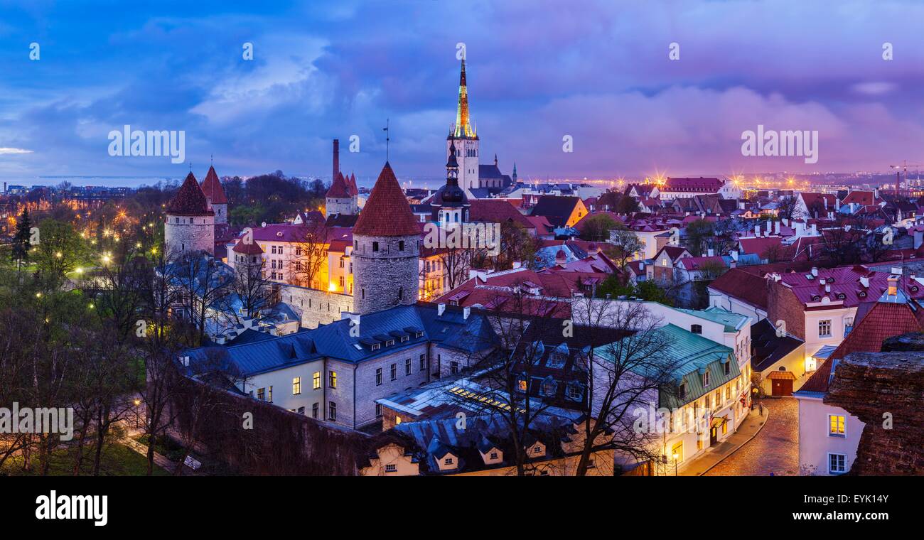 Panorama of aerial view of Tallinn Medieval Old Town with St. Olaf's ...
