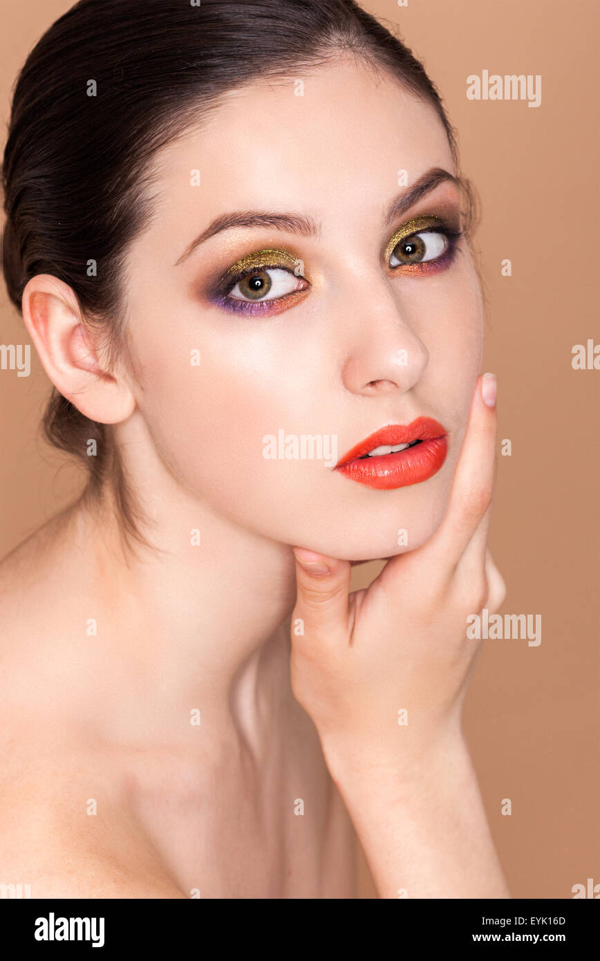 Beauty fashion girl. Portrait of beautiful young woman with fresh clean ...