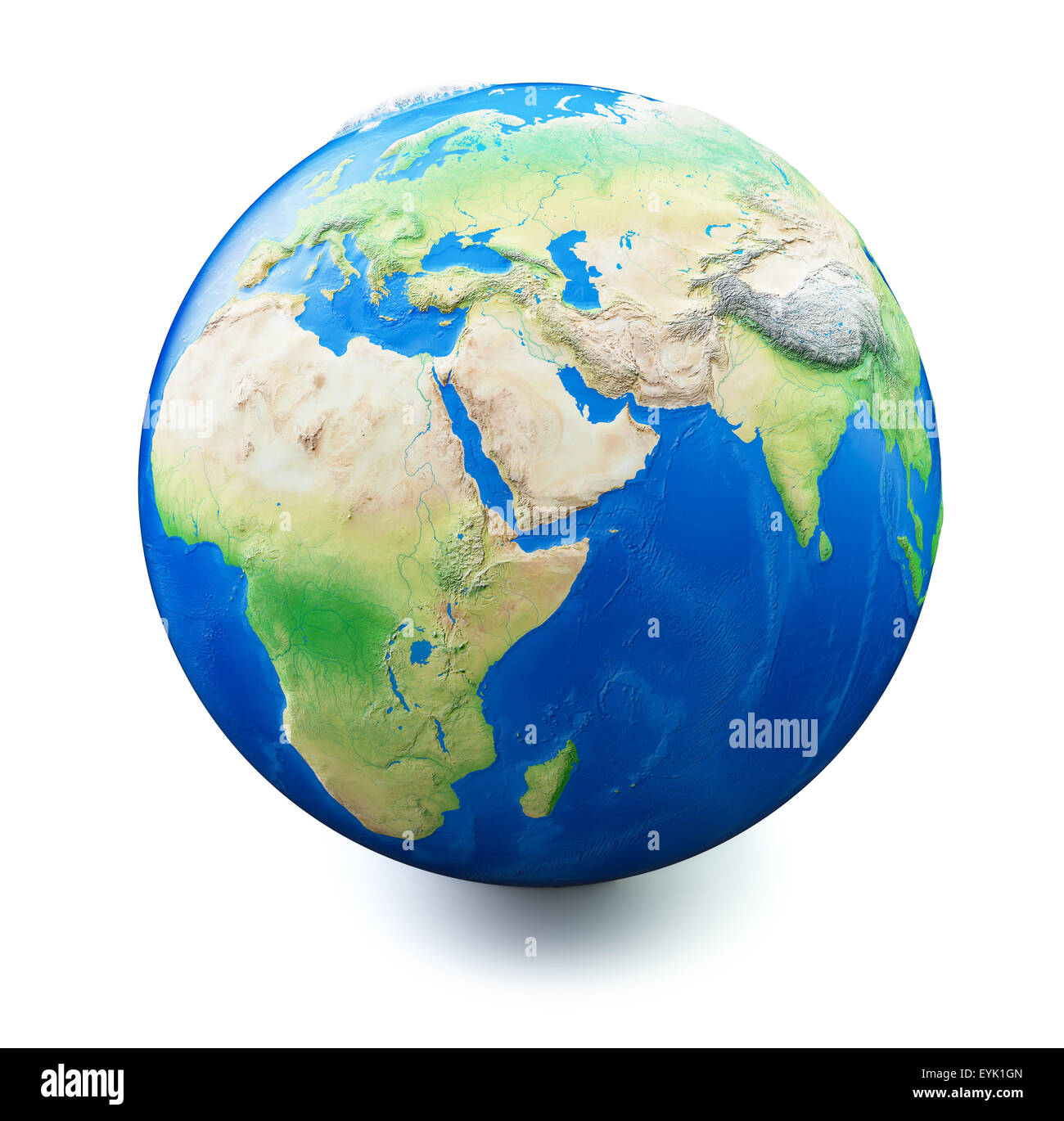 Earth isolated on white background with soft shadow. Map and earth data ...