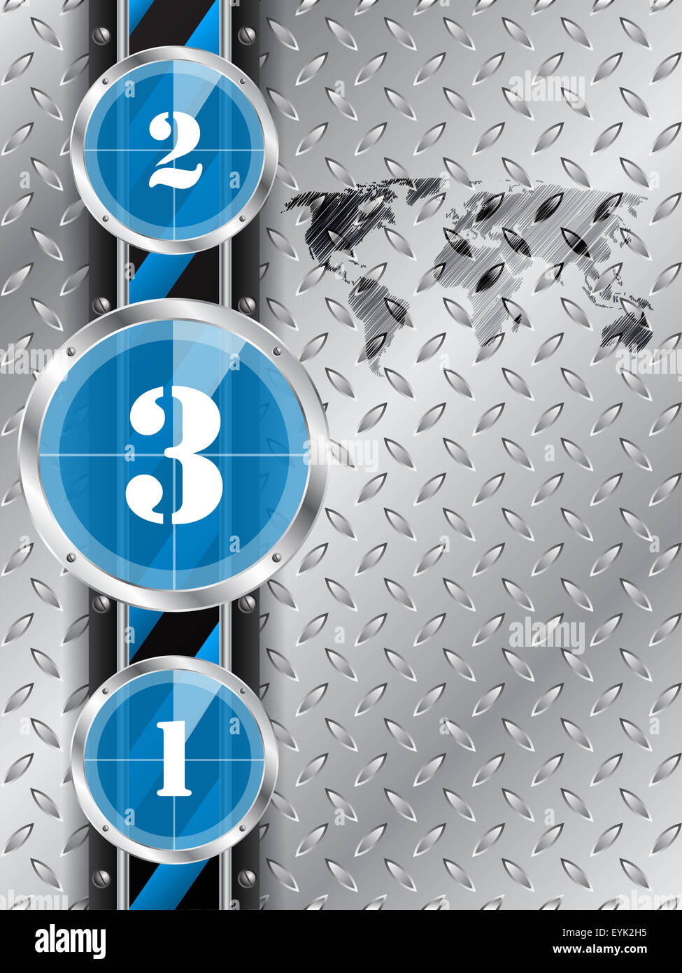 Abstract industrial background with blue countdown timer and world map ...