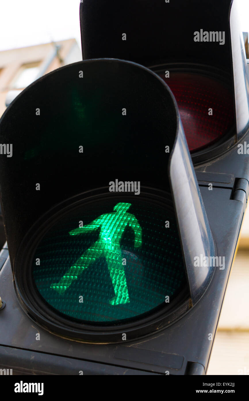 Green light at pedestrian crossing lights, closeup Stock Photo - Alamy
