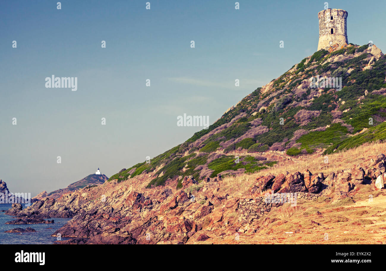 La tour Parata. Ancient Genoese tower near Ajaccio, Corsica, France ...