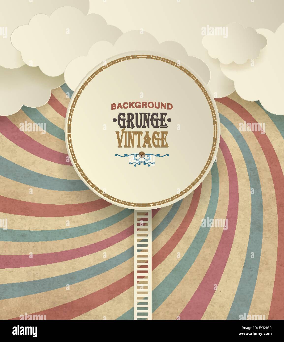 Vintage Background With Clouds And Colorful Striped Radiate Pattern ...