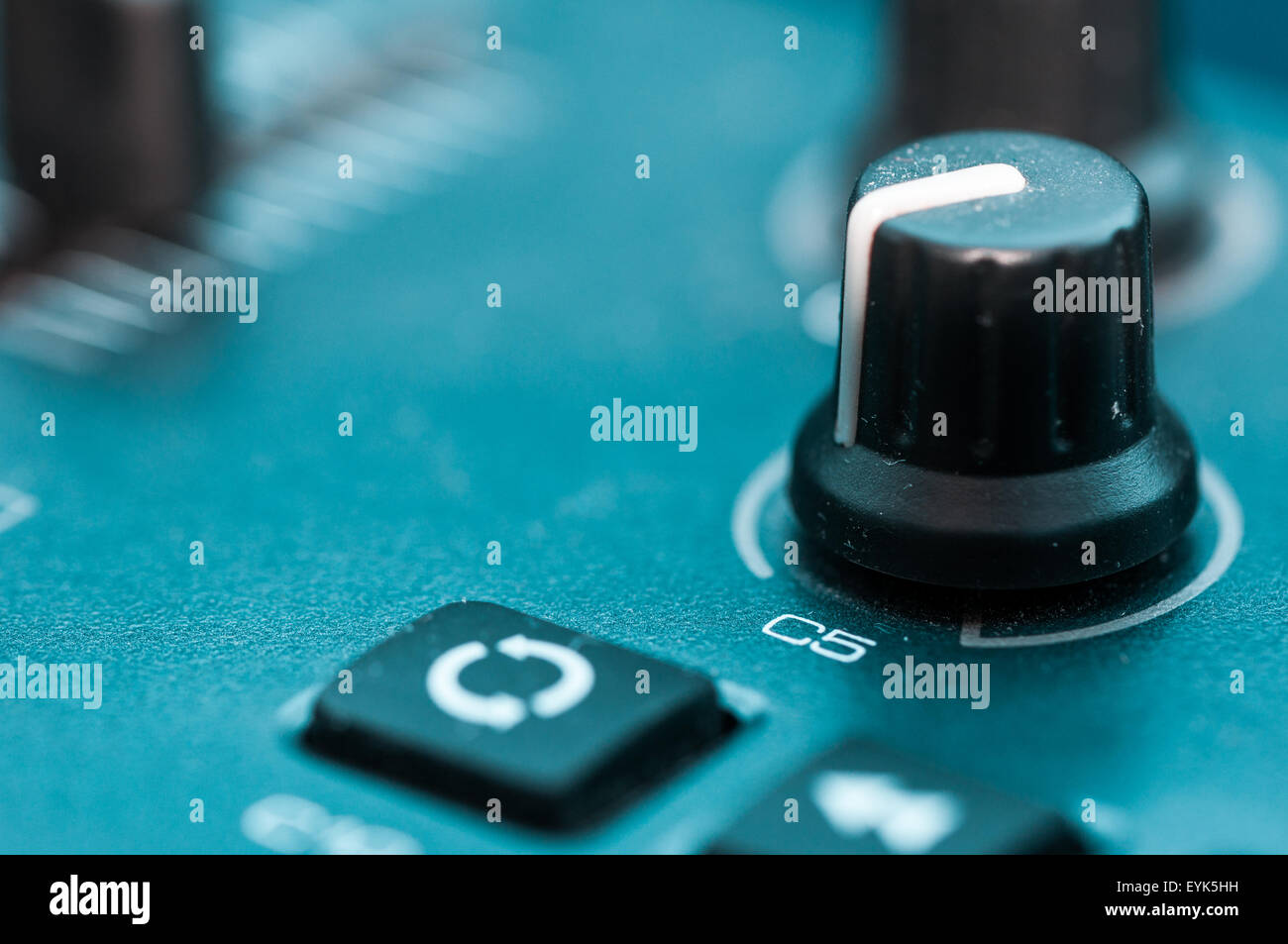 Synthesizer patch panel Close-up button knob on touch panel Stock Photo ...