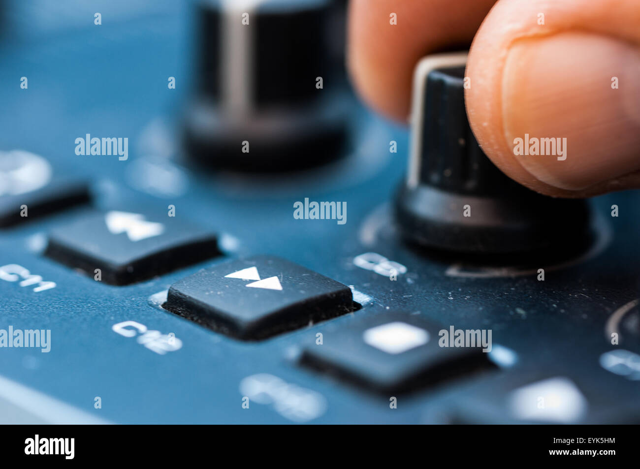 Synthesizer patch panel Close-up button knob on touch panel Stock Photo ...