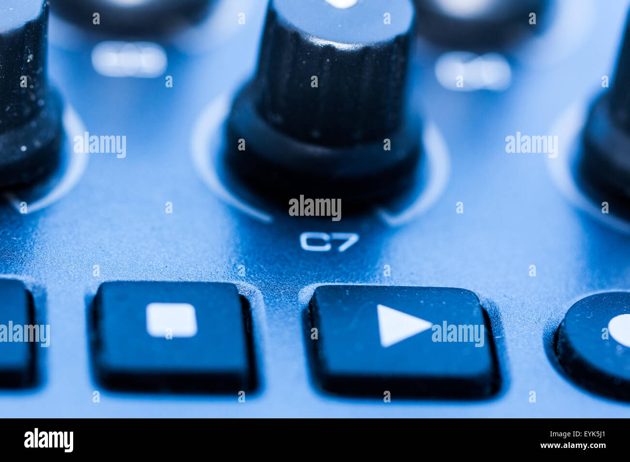 Synthesizer patch panel Close-up button knob on touch panel Stock Photo ...