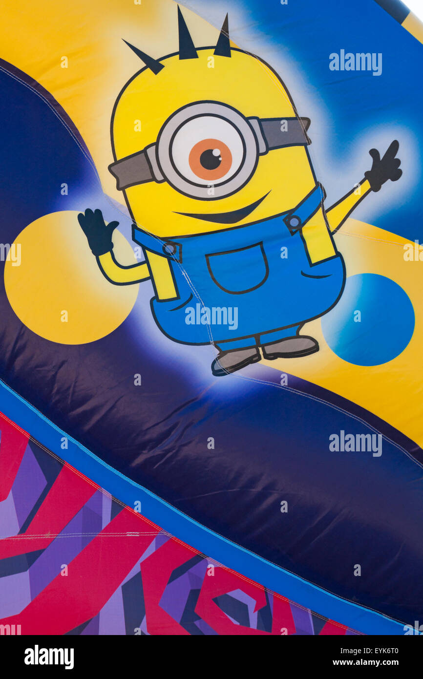 Close up detail of Minion on Minions bouncy castle at Bournemouth beach ...