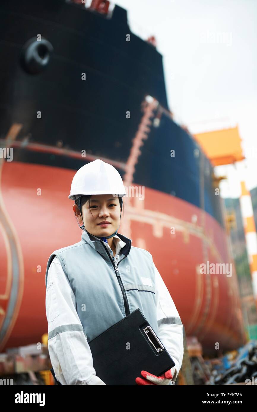 Portrait of female worker at shipyard, GoSeong-gun, South Korea Stock ...