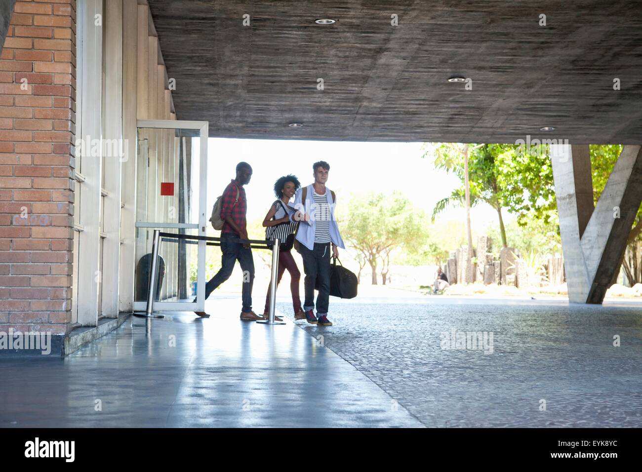 Higher education students leaving college building Stock Photo - Alamy