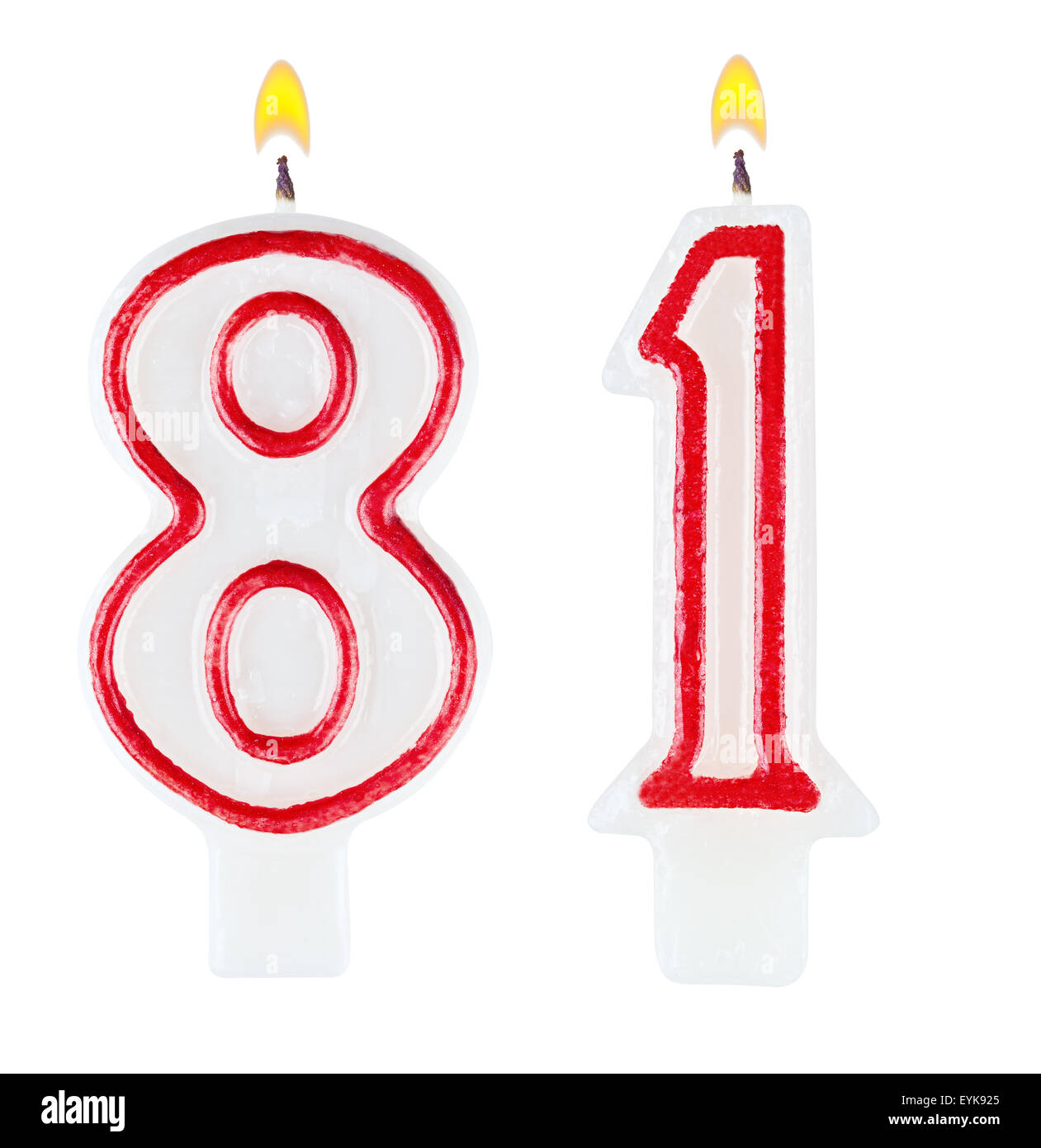 Birthday candles number eighty one isolated on white background Stock ...