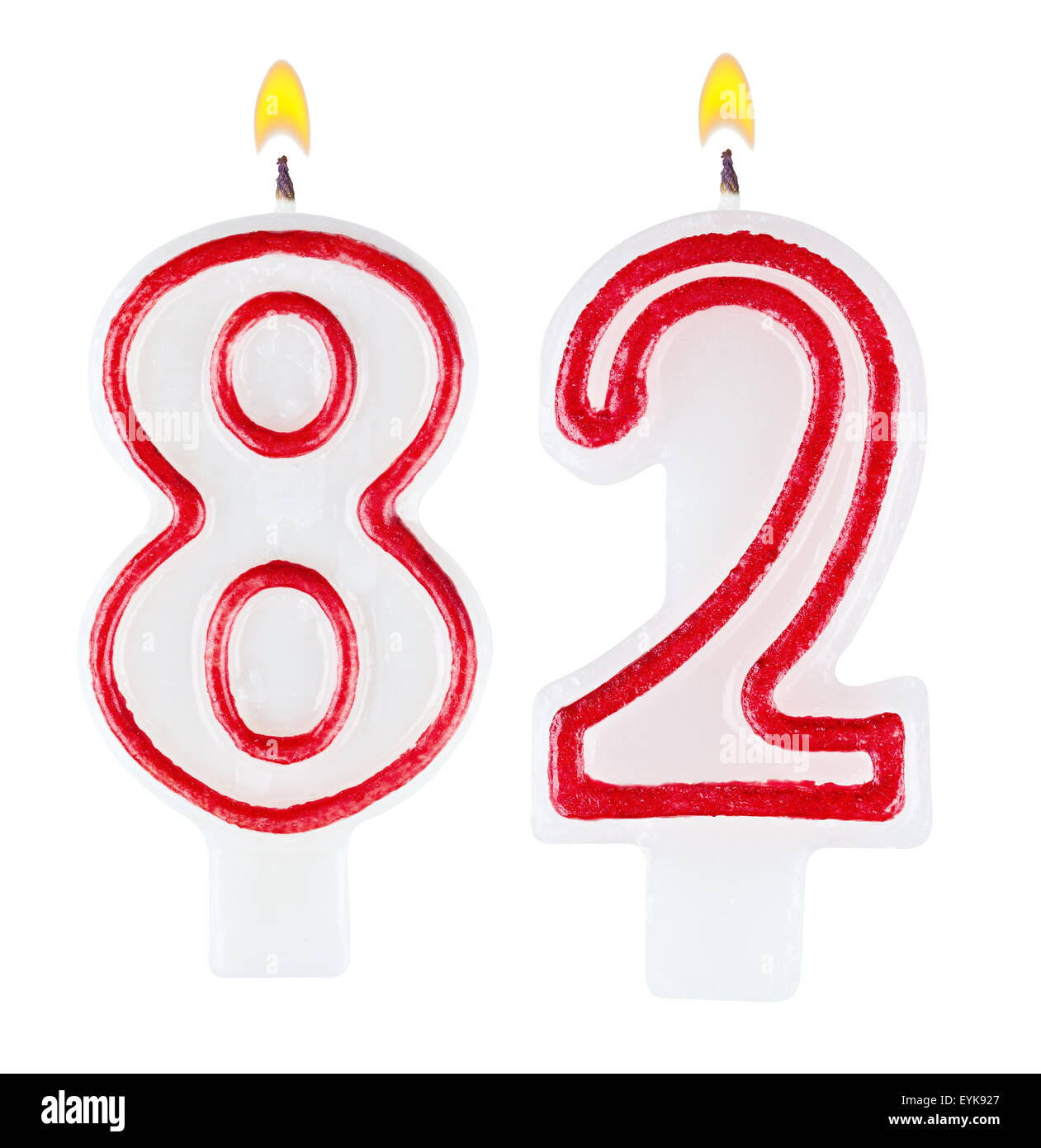Birthday candles number eighty two isolated on white background Stock ...