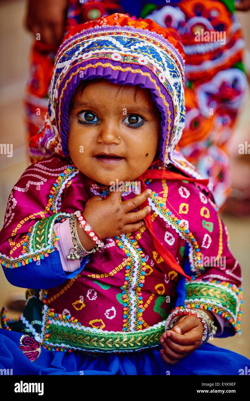 India, Gujarat, Kutch, Padhar village, Ahir ethnic group, one year old ...