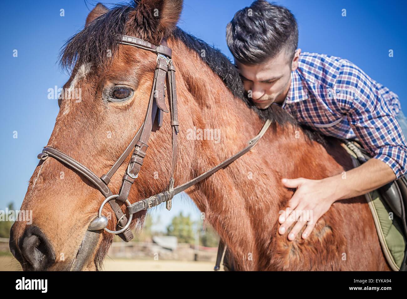 Young man on horse Stock Photo - Alamy