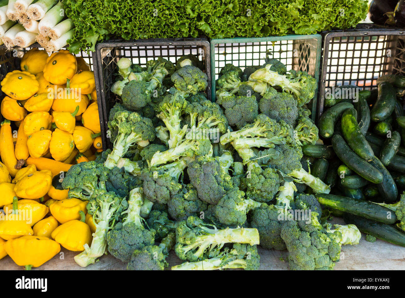 Local produce at the summer farmers market in the city Stock Photo - Alamy