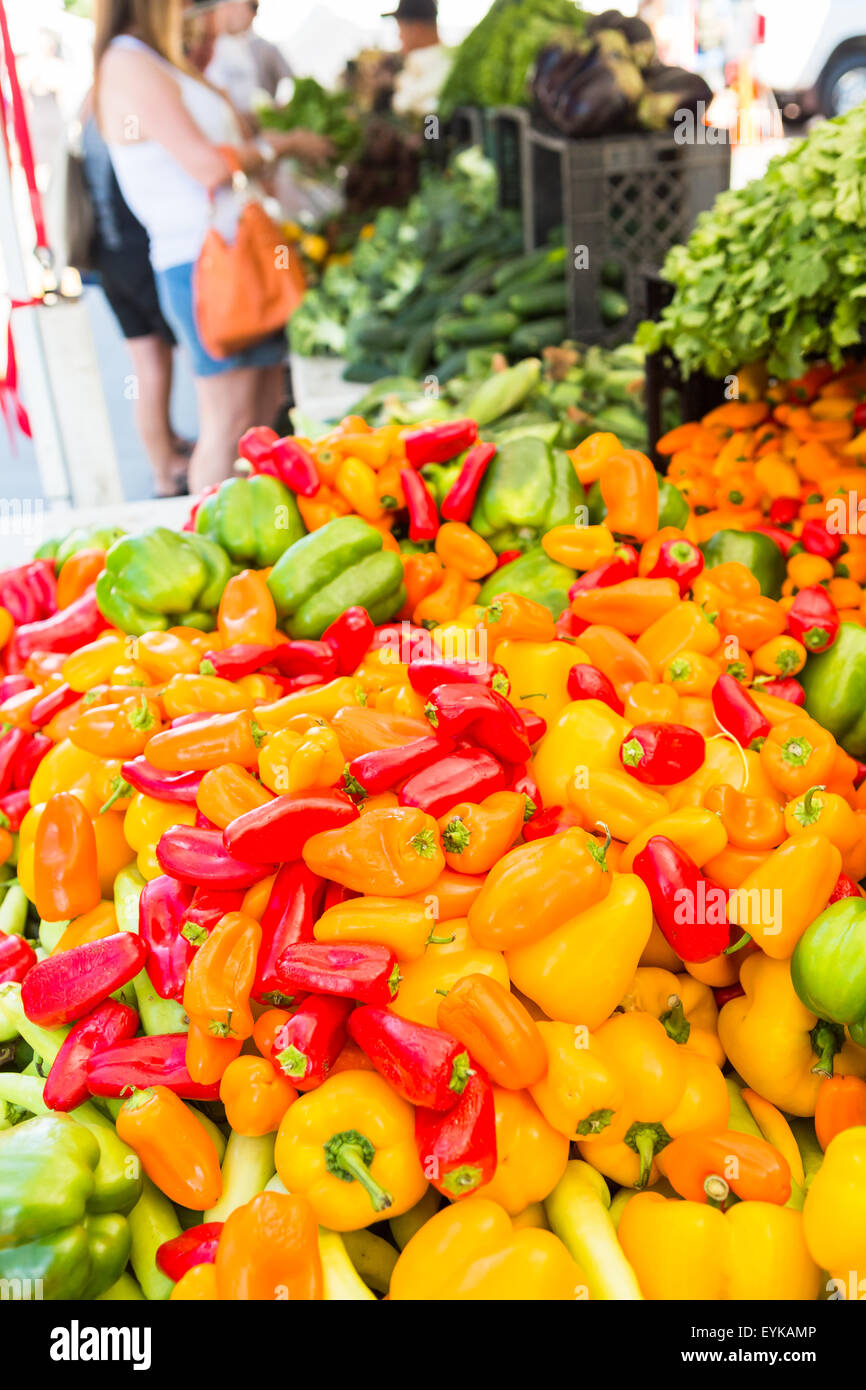 Local produce at the summer farmers market in the city Stock Photo - Alamy