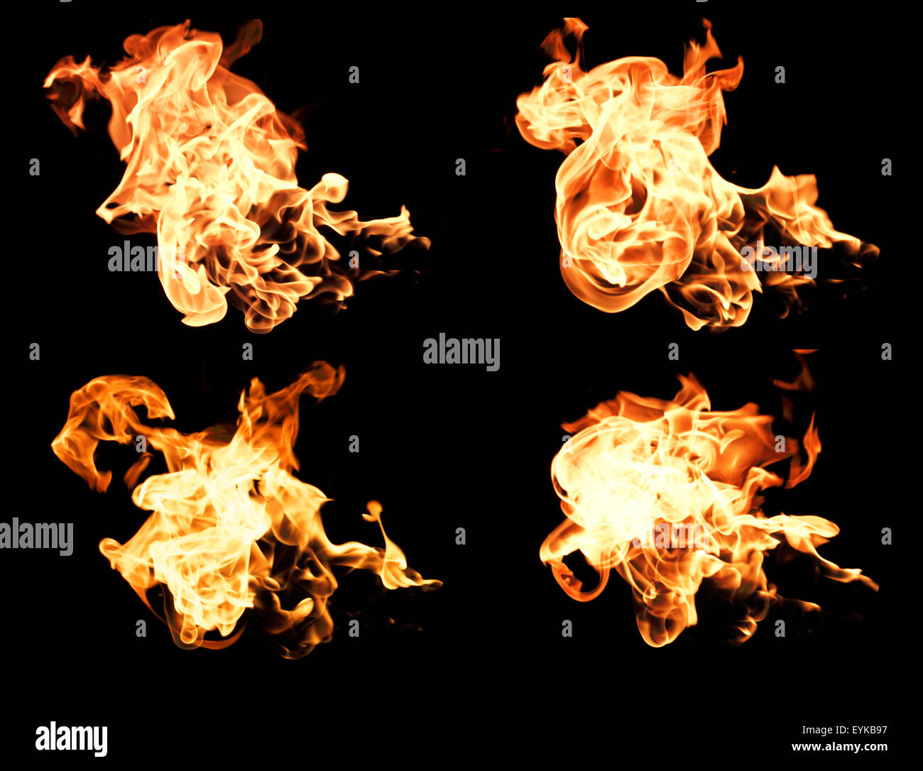 Fire flames collection isolated on black background Stock Photo - Alamy