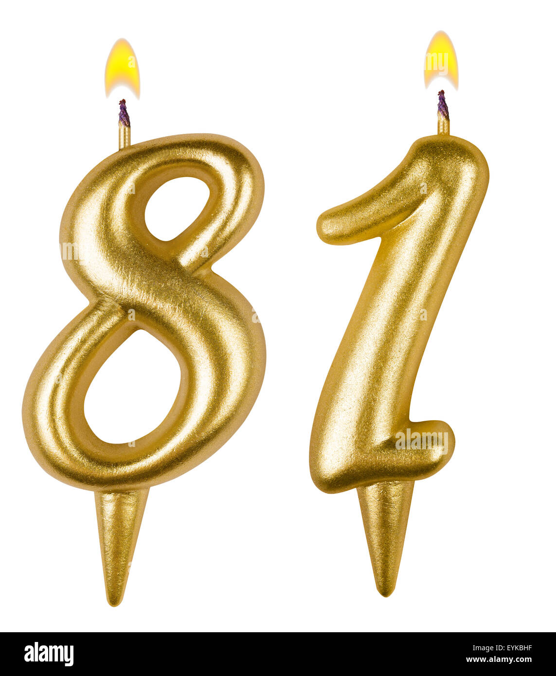Birthday candles number eighty one isolated on white background Stock ...