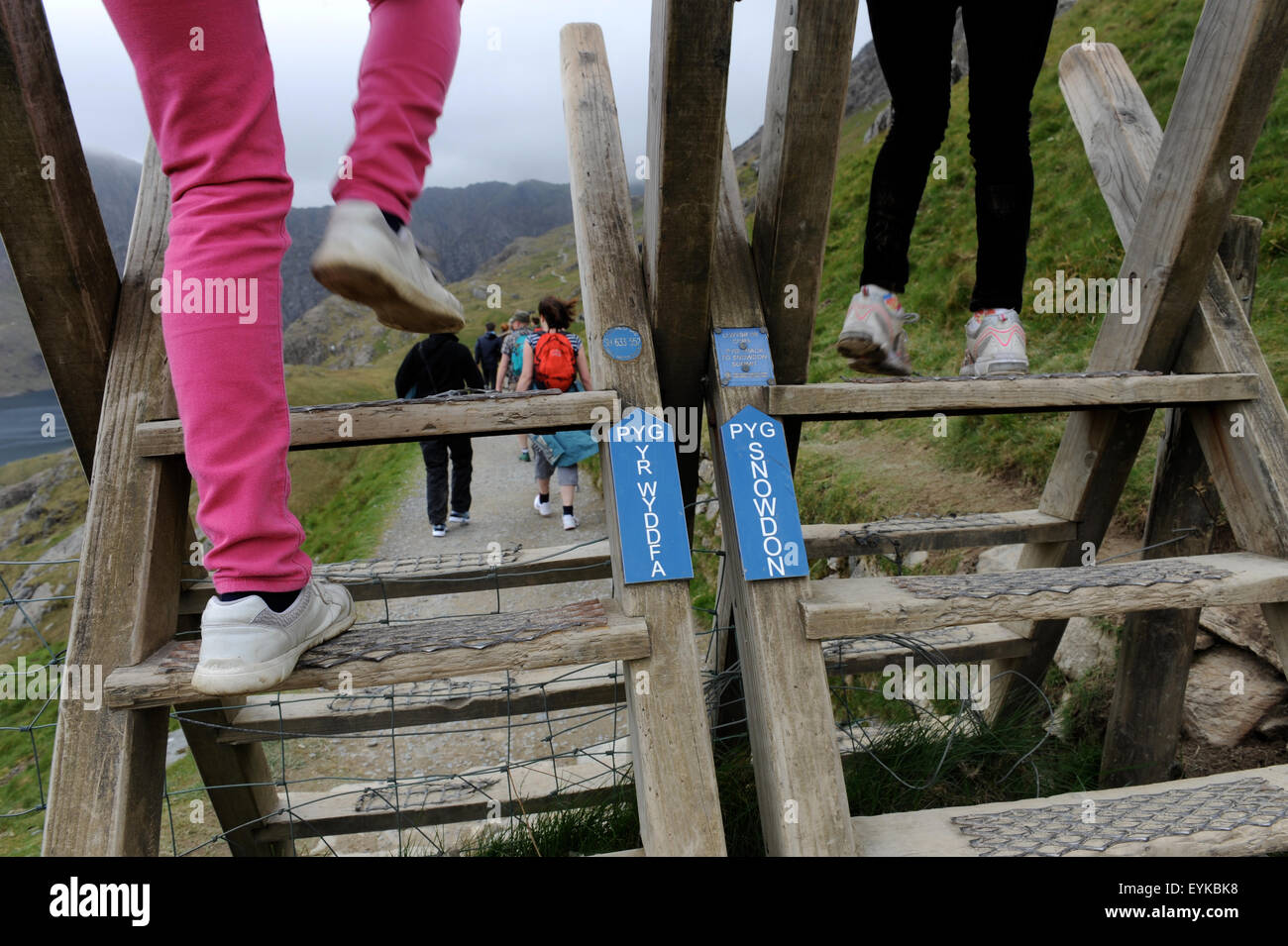 Group of hikers on Pgy Track climbing Mount Snowdon Stock Photo - Alamy