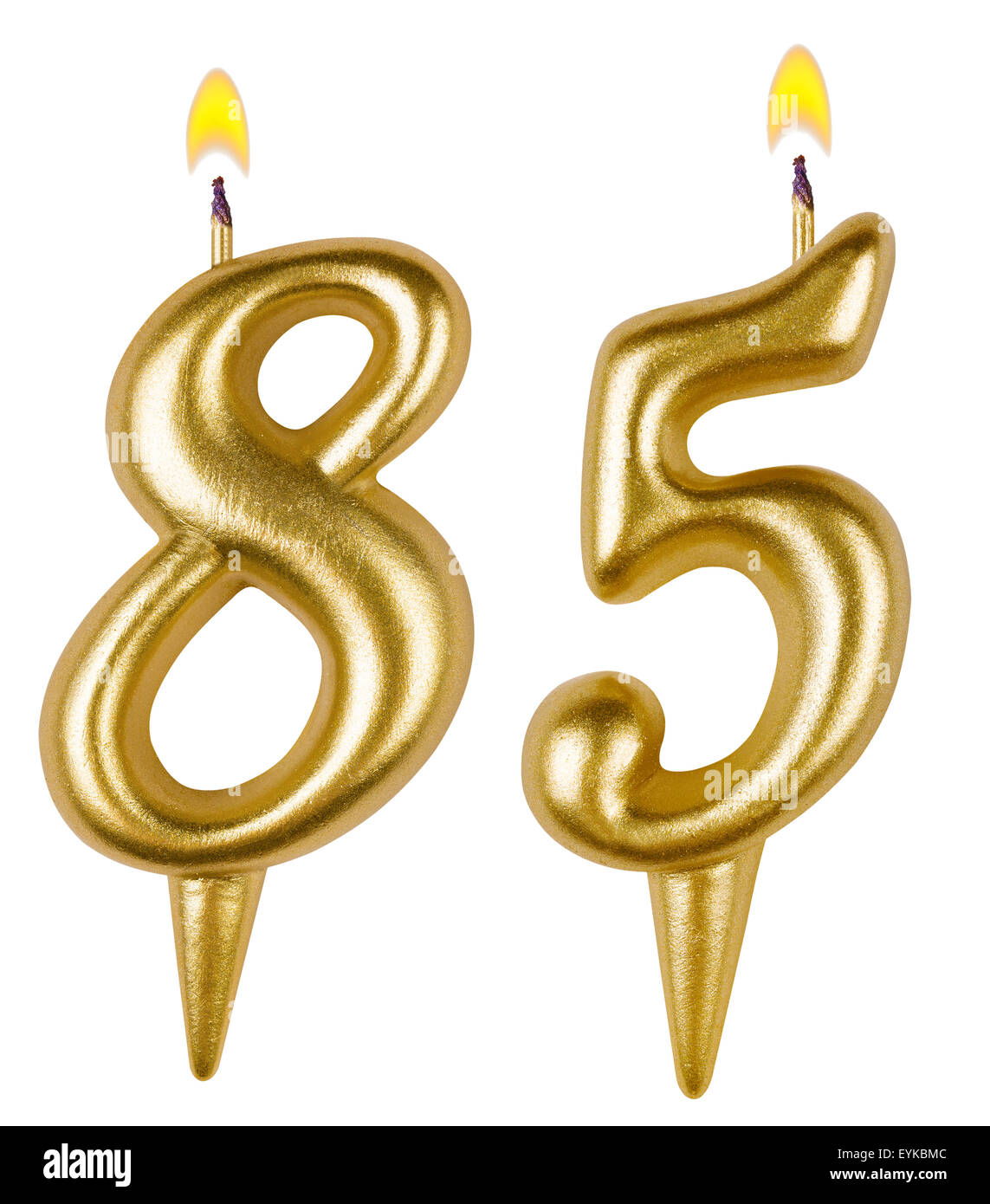 Birthday candles number eighty five isolated on white background Stock ...
