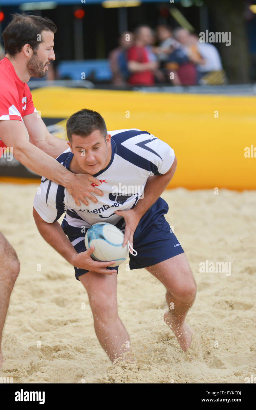 Teams compete at the London Beach Rugby matches being held in Finsbury ...