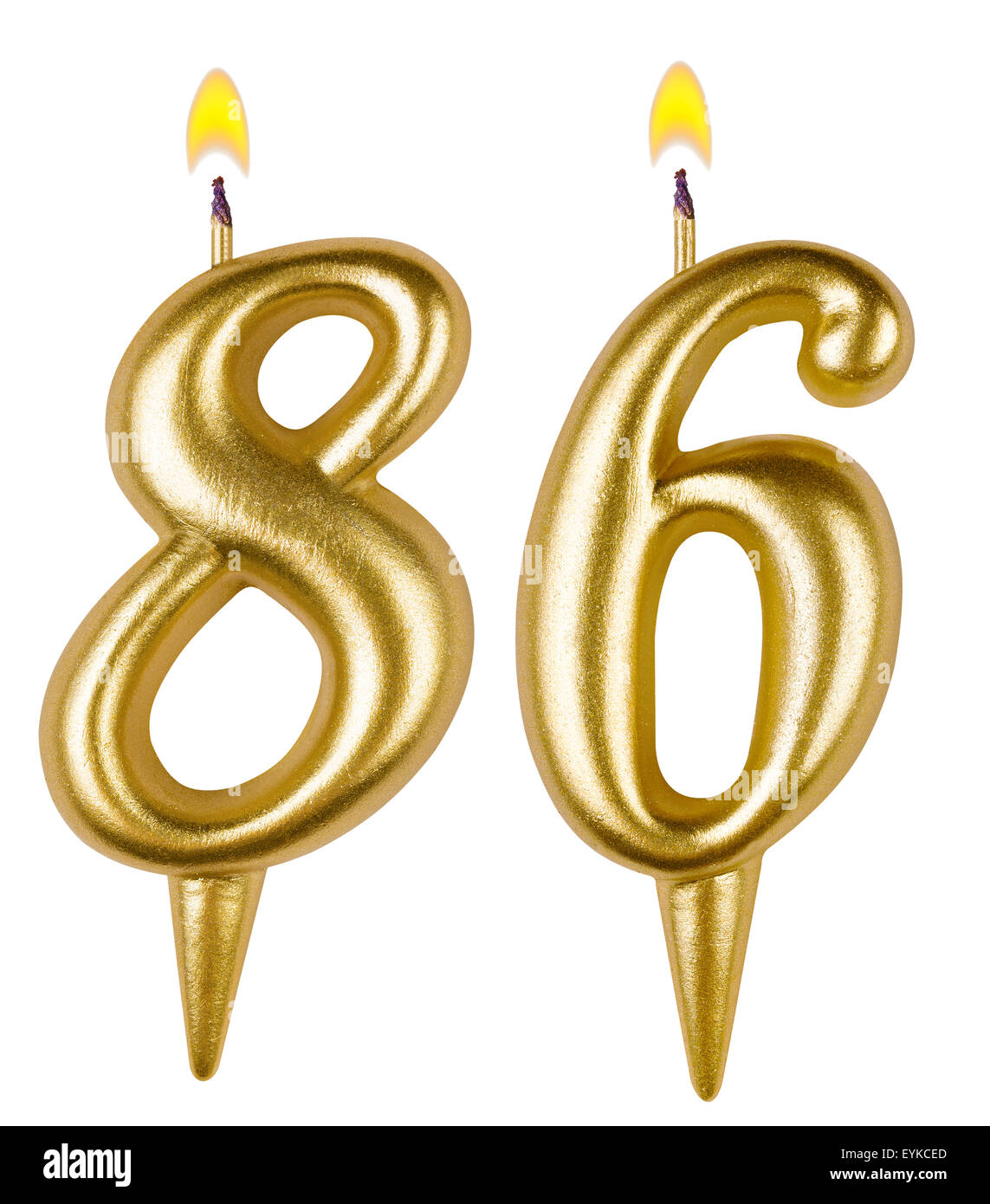 Birthday candles number eighty six isolated on white background Stock ...
