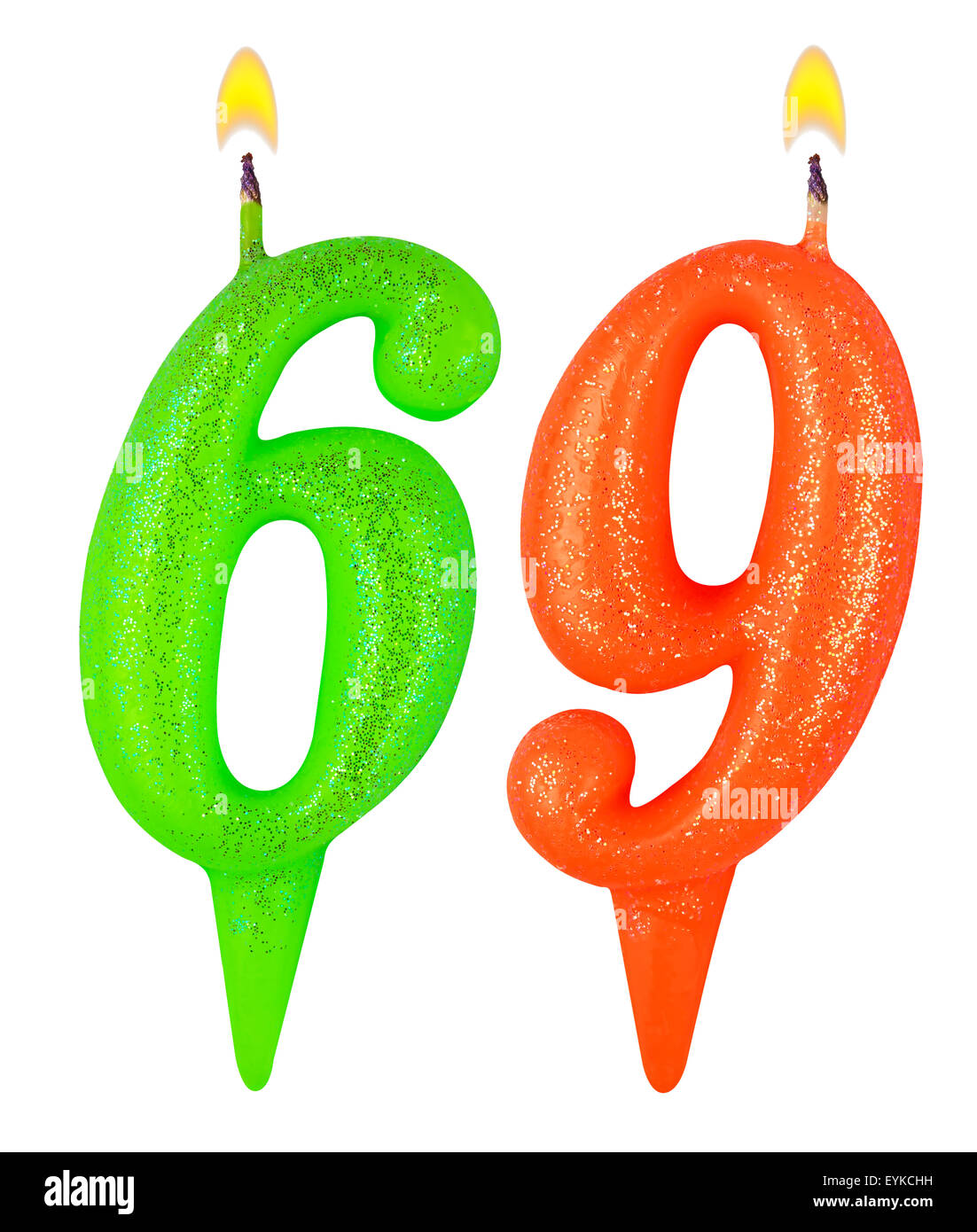 Birthday candles number sixty nine isolated on white background Stock ...