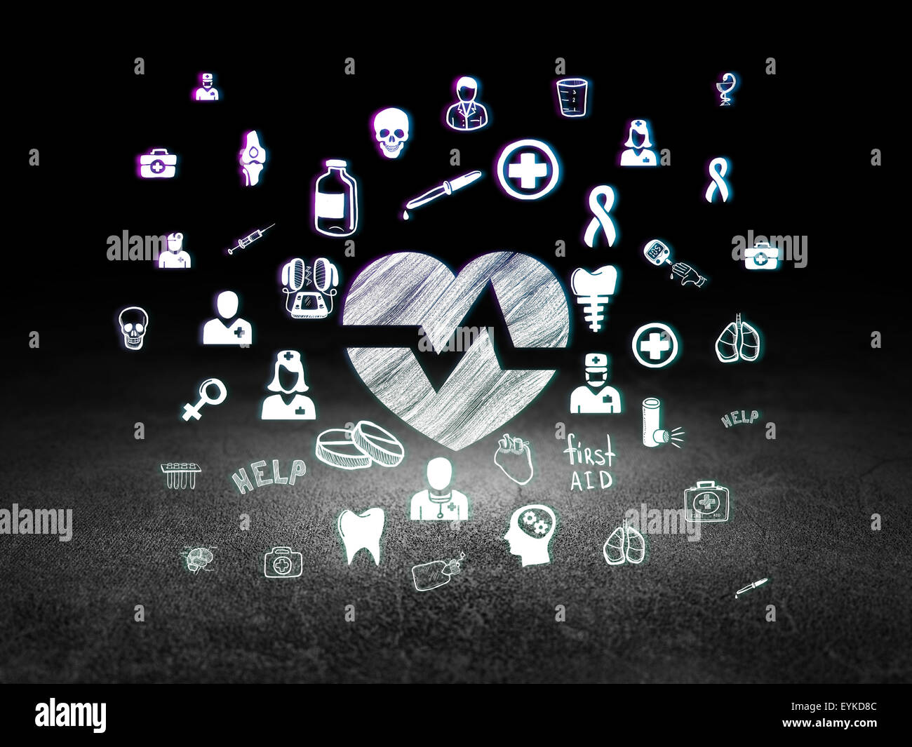 Healthcare concept: Heart in grunge dark room Stock Photo - Alamy