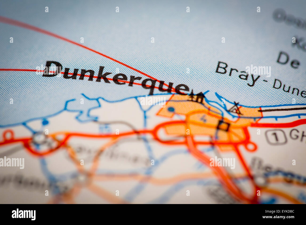 Map Photography: Dunkerque City on a Road Map Stock Photo - Alamy
