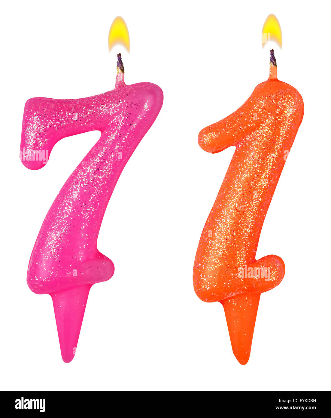 Birthday candles number seventy one isolated on white background Stock ...