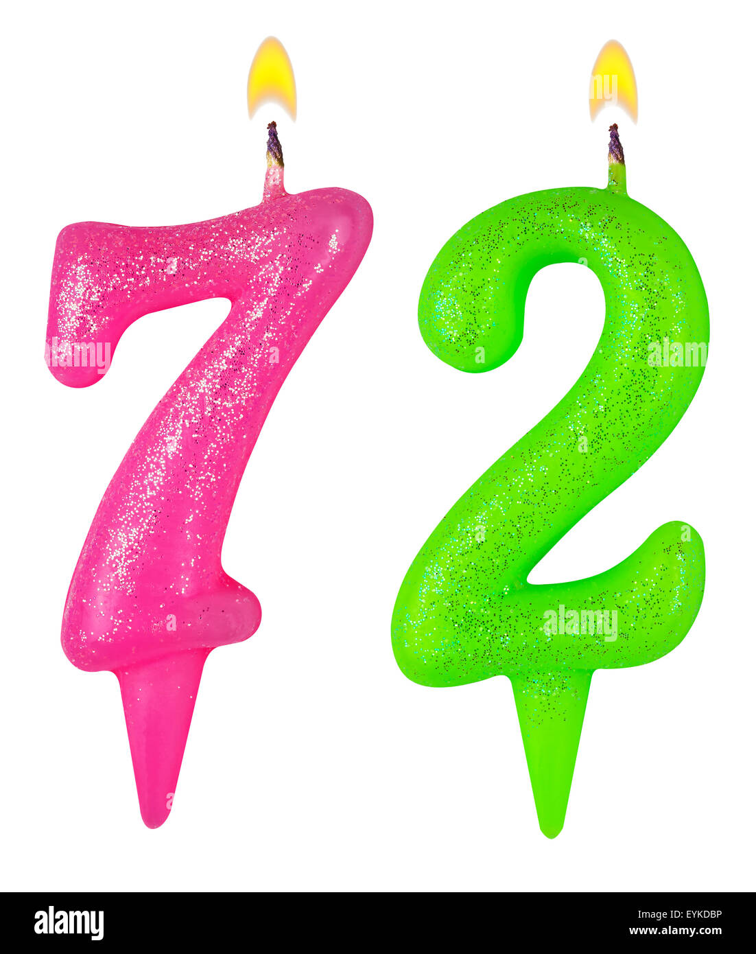 Birthday candles number seventy two isolated on white background Stock ...