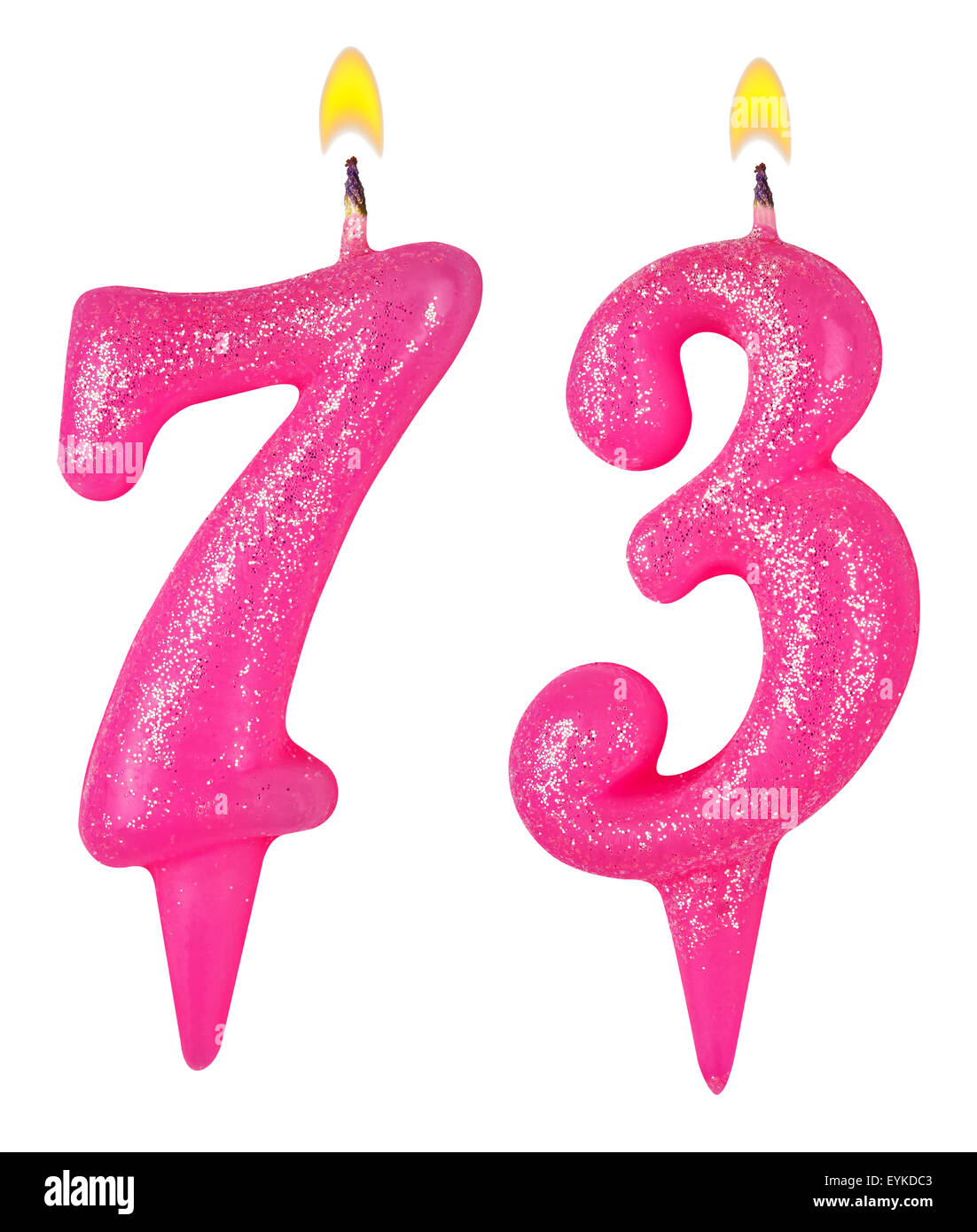 Birthday candles number seventy three isolated on white background ...