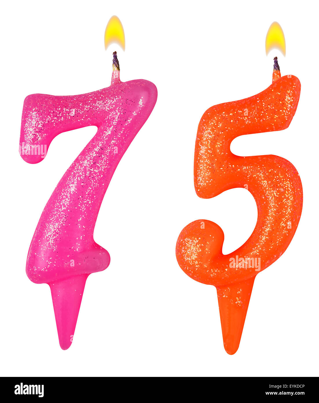 Birthday candles number seventy five isolated on white background Stock ...