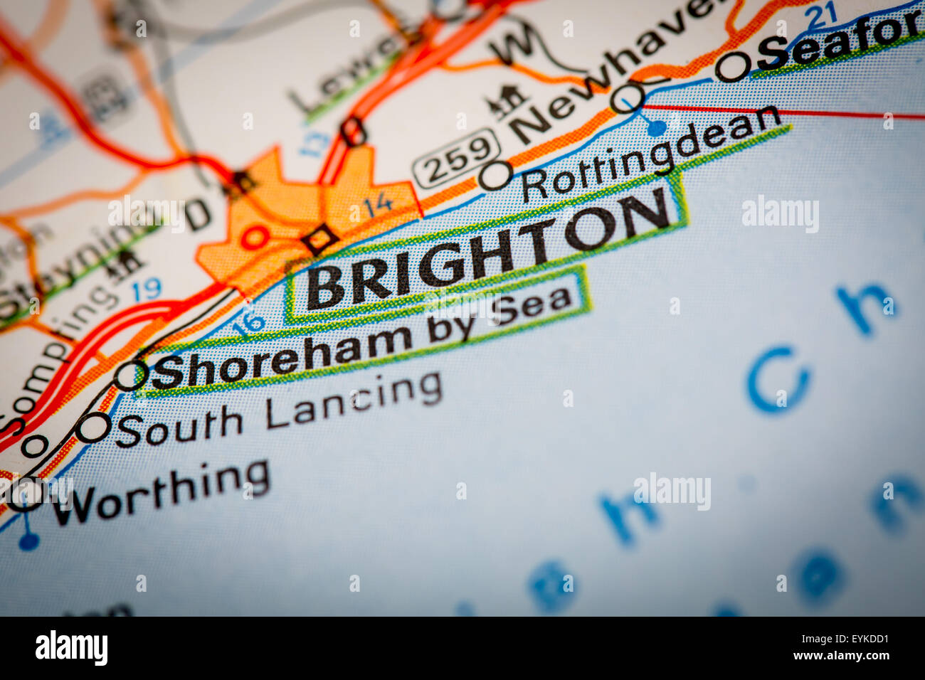 Map Photography: Brighton City on a Road Map Stock Photo - Alamy