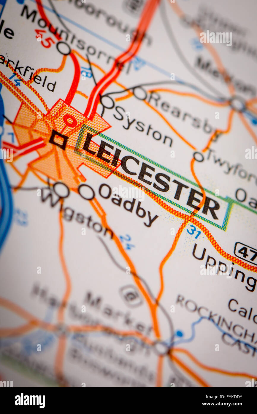 Map Photography: Leicester City on a Road Map Stock Photo - Alamy