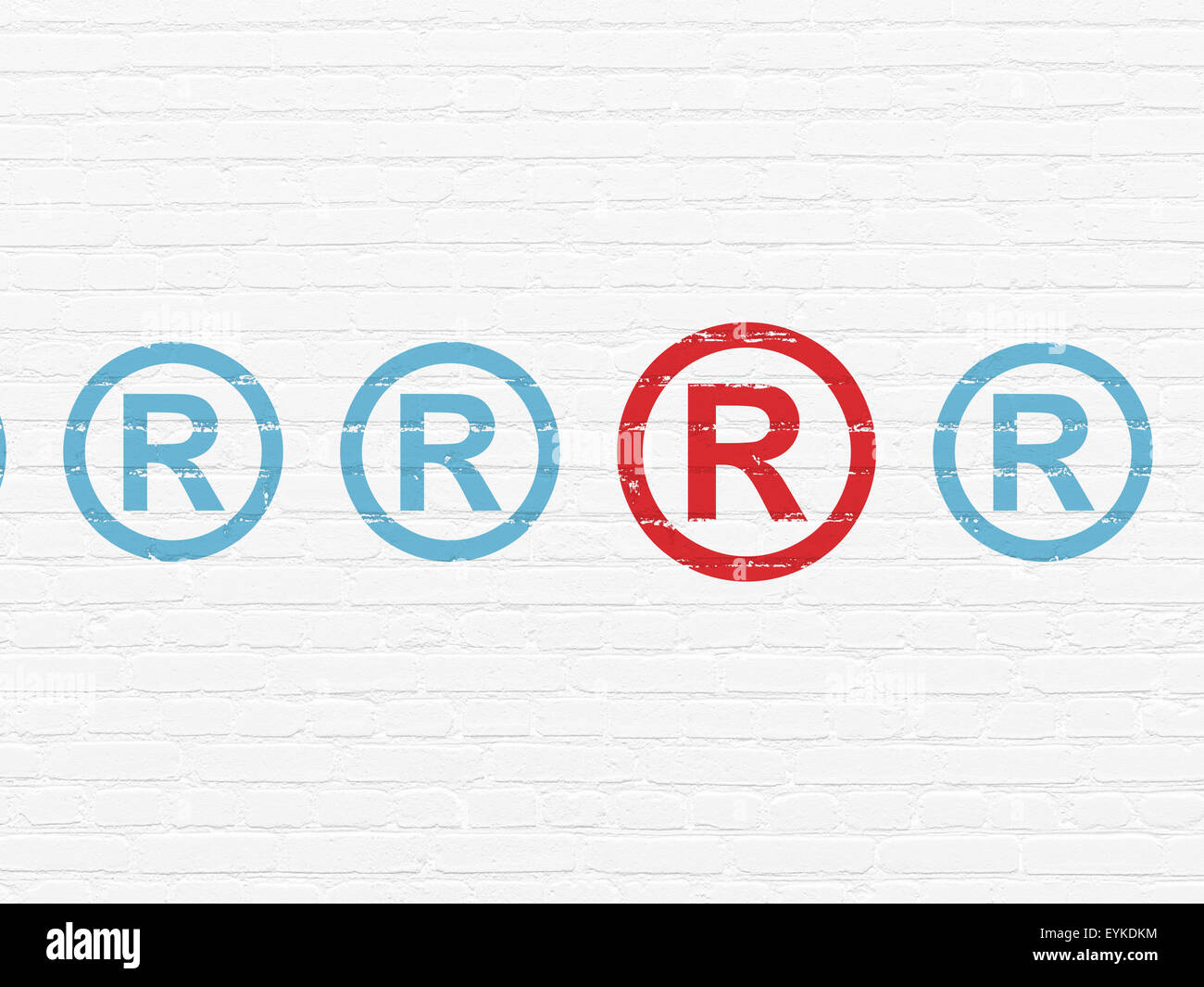 Law concept: row of Painted blue registered icons around red registered ...