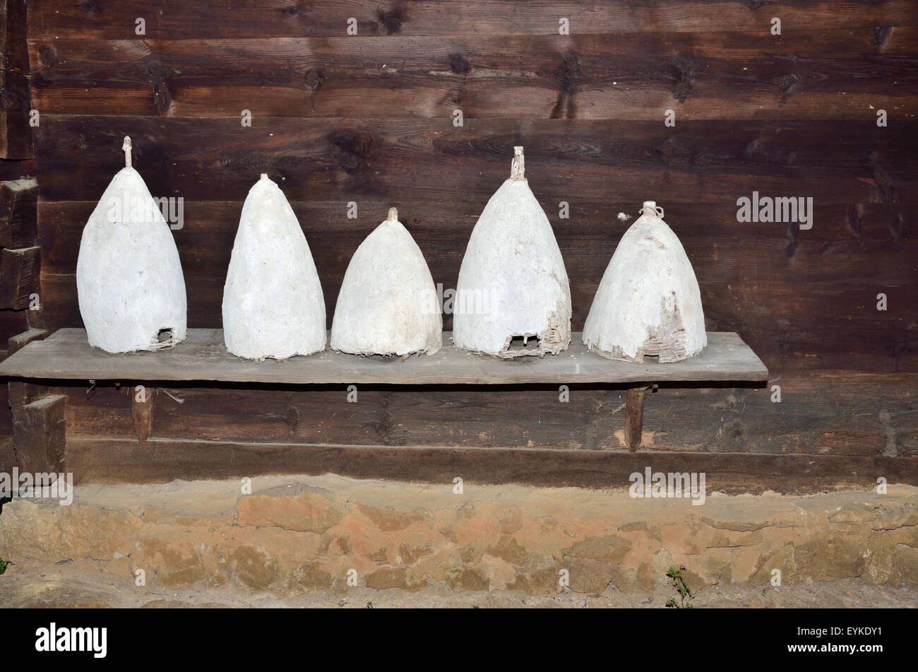 Ancient traditional hives shot on an old country house porch Stock ...