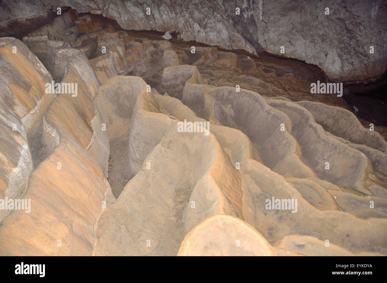 Interior of ancient cave made by water and ancient inhabitants Stock ...