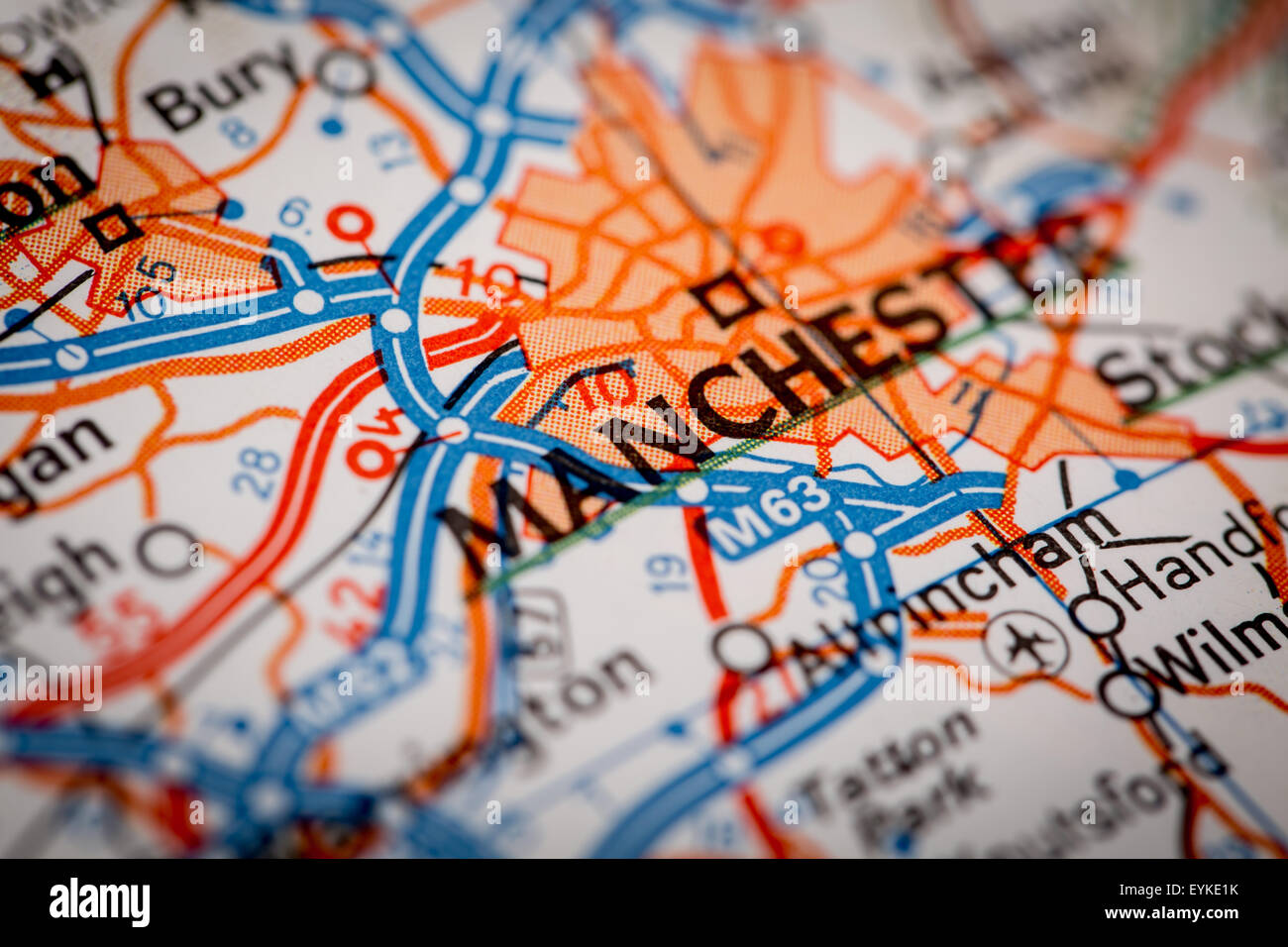 Map Photography: Manchester City on a Road Map Stock Photo - Alamy