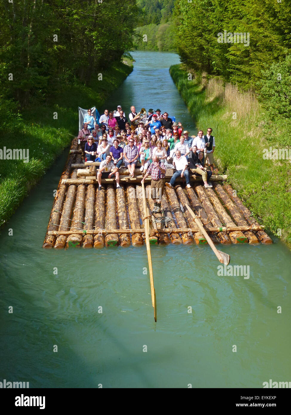 Germany, Upper Bavaria, the Isar, raft journey with Wolfratshausen ...