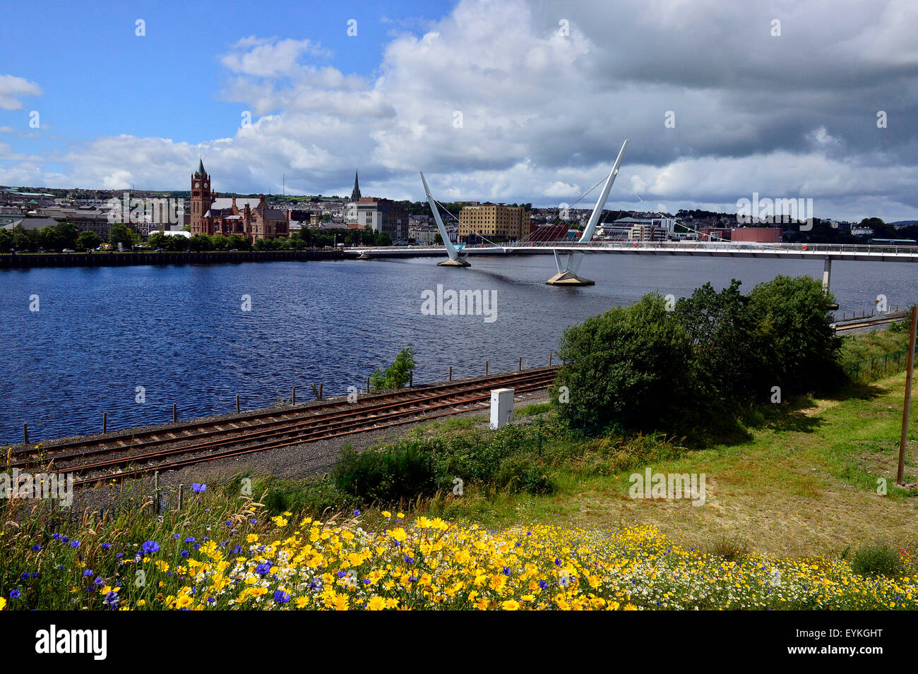 Peace Bridge and River Foyle, Derry, Londonderry, Northern Ireland ...