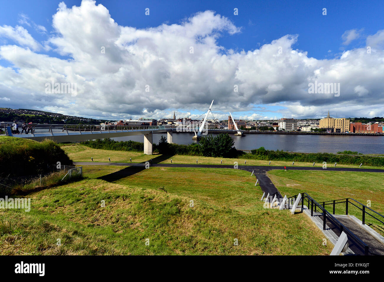 Peace Bridge and River Foyle, Derry, Londonderry, Northern Ireland ...
