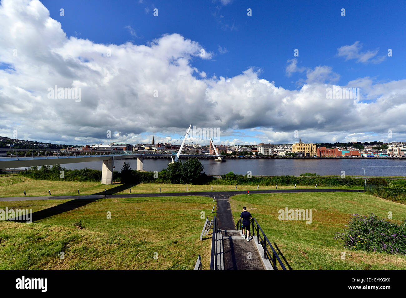 Peace Bridge and River Foyle, Derry, Londonderry, Northern Ireland ...