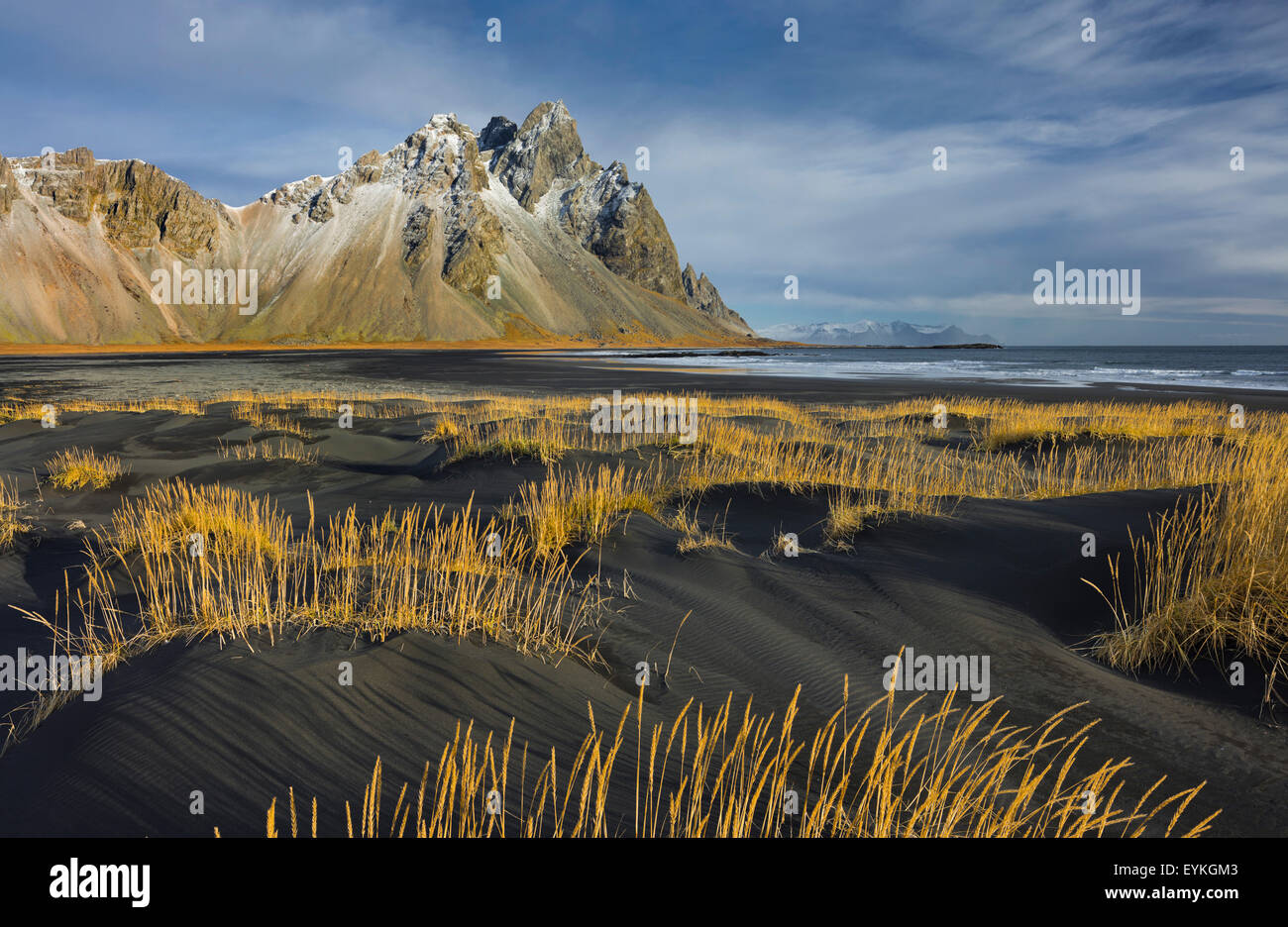 black sand, Kambhorn, Stokksnes, Hornsvik, Ostisland, Iceland Stock ...