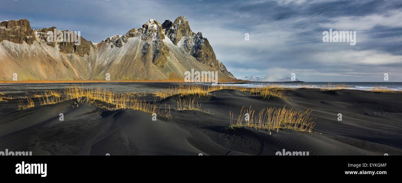 black sand, Kambhorn, Stokksnes, Hornsvik, Ostisland, Iceland Stock ...