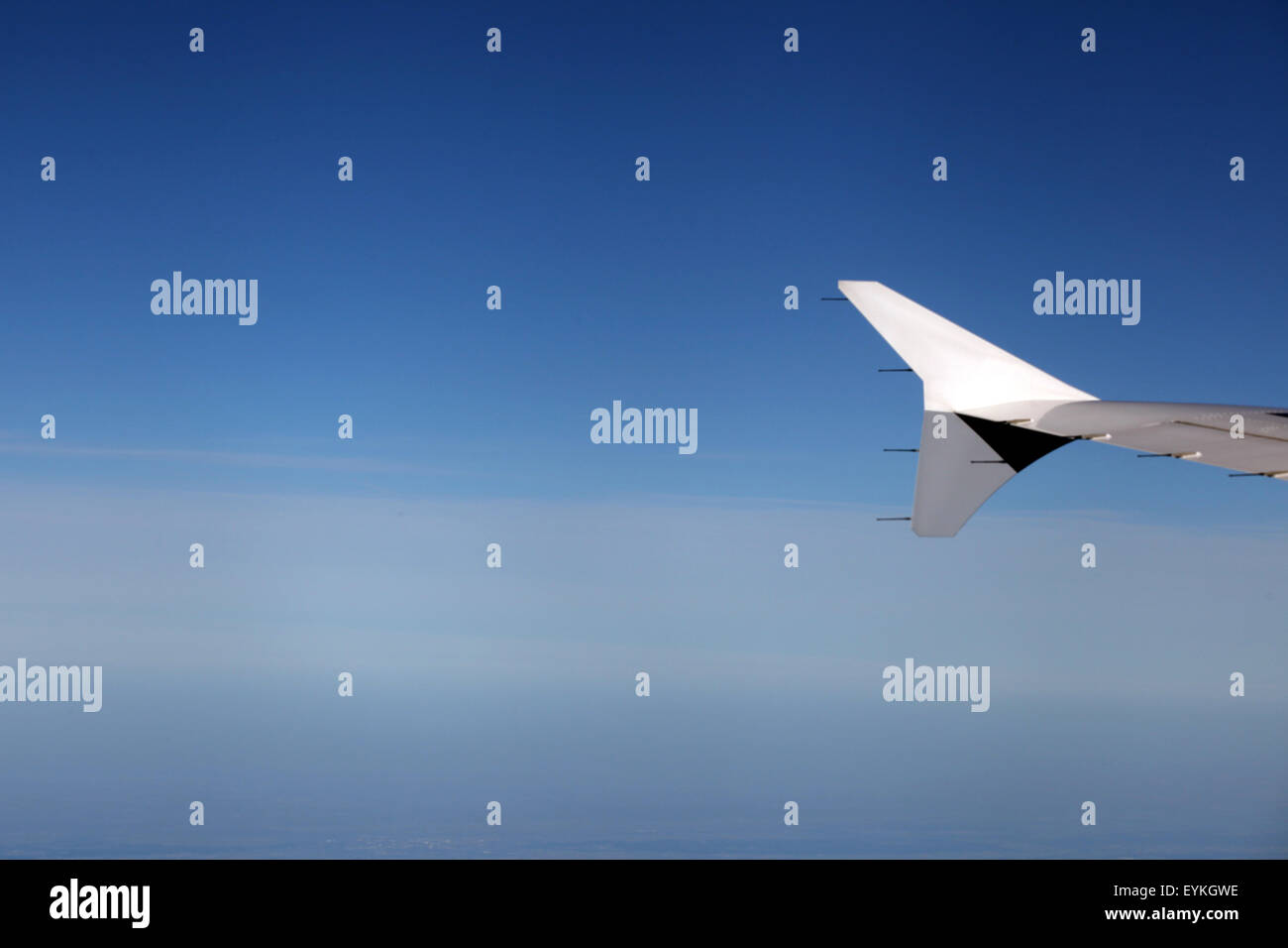 Wing of jetplane, have a nice flight Stock Photo - Alamy