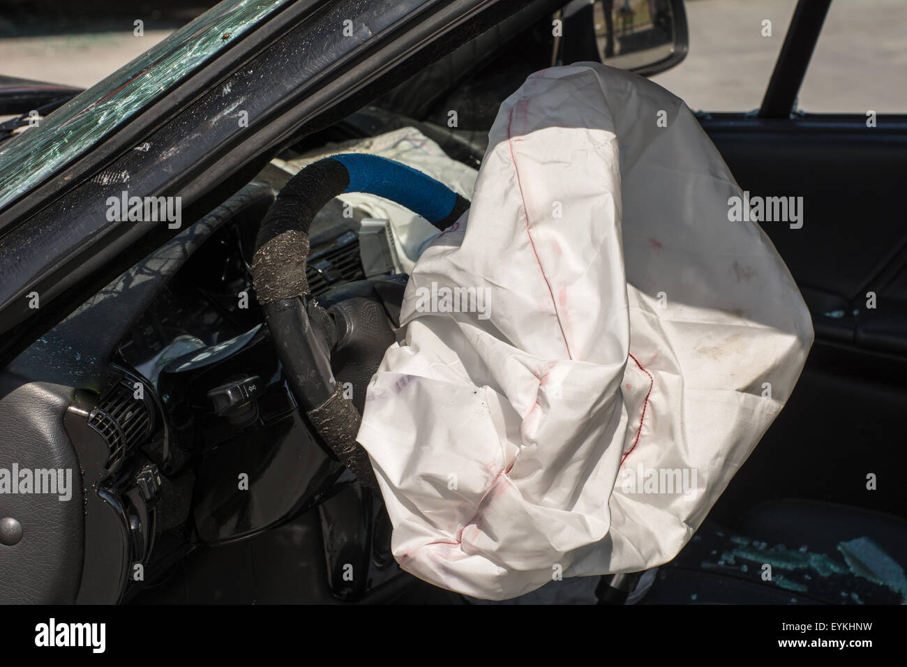 Airbag exploded at a car accident Stock Photo - Alamy