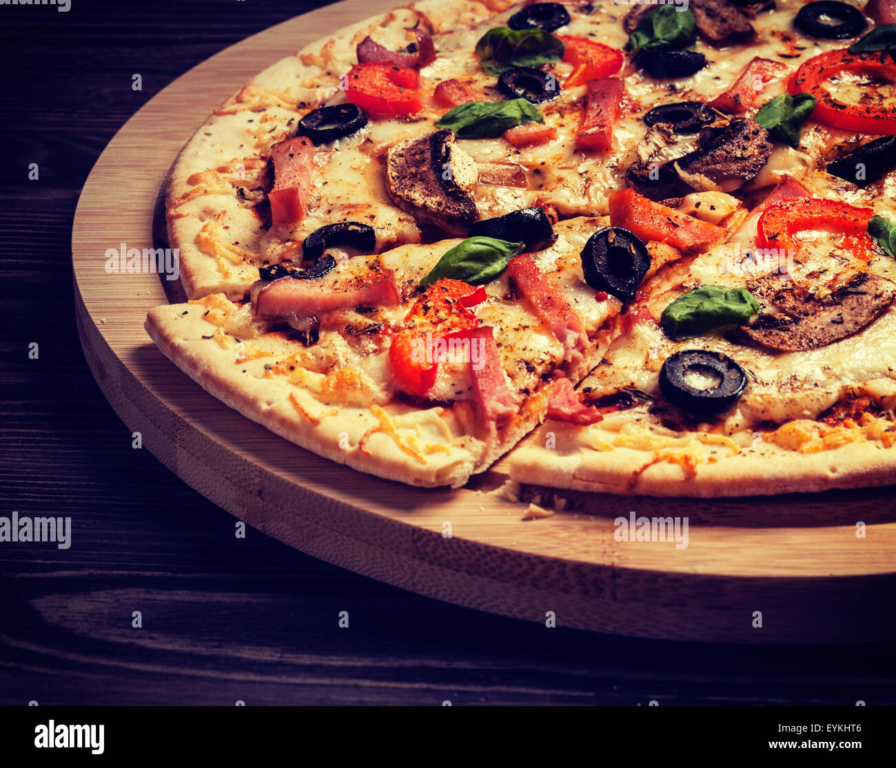 Vintage retro effect filtered hipster style image of ham pizza with ...