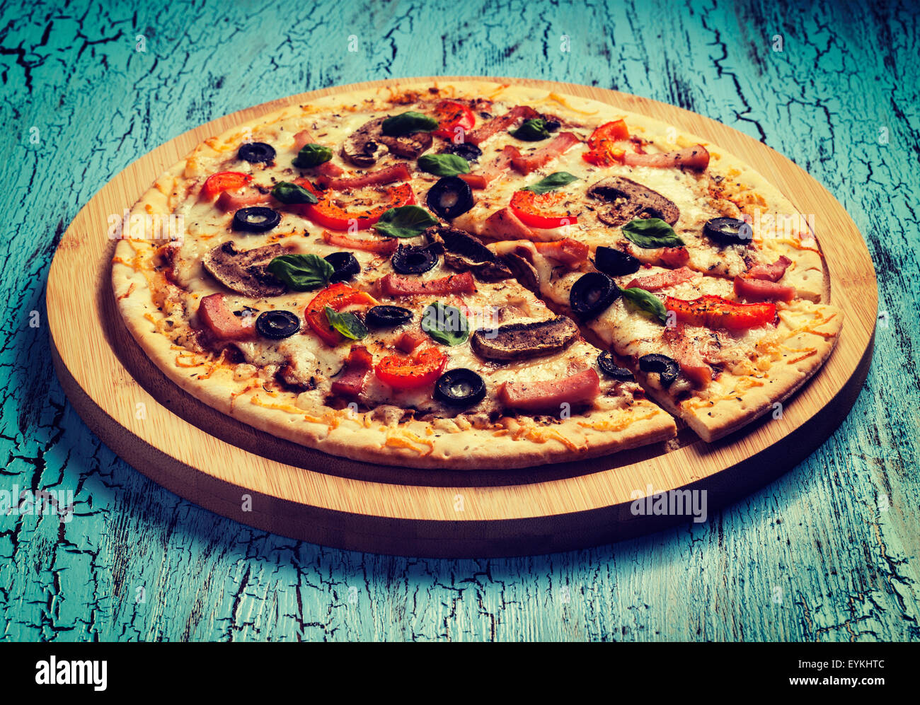 Vintage retro effect filtered hipster style image of ham pizza with ...